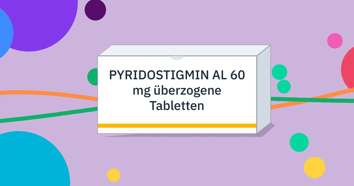 Symbolbild: Packung mit der Aufschrift PYRIDOSTIGMIN AL 60 mg überzogene Tabletten (PZN 19213247) – Verfügbarkeit und Bezug in Apotheken in Frankfurt am Main