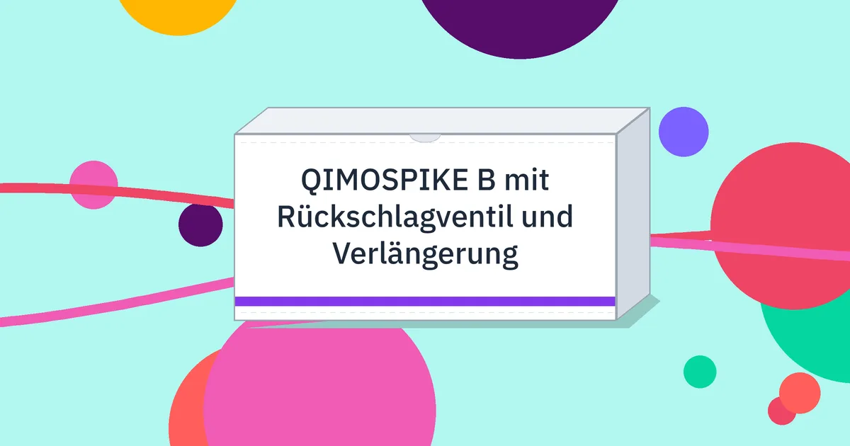 Symbolbild: Packung mit der Aufschrift QIMOSPIKE B mit Rückschlagventil und Verlängerung (PZN 14288080) – Verfügbarkeit und Bezug in Apotheken in Frankfurt am Main