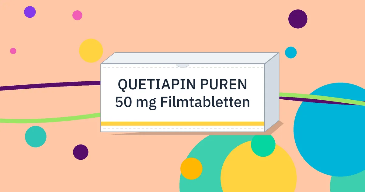 Symbolbild: Packung mit der Aufschrift QUETIAPIN PUREN 50 mg Filmtabletten (PZN 18428425) – Verfügbarkeit und Bezug in Apotheken in Frankfurt am Main