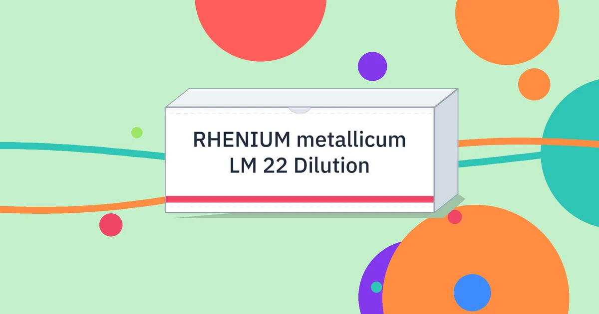 Symbolbild: Packung mit der Aufschrift RHENIUM metallicum LM 22 Dilution (PZN 13049114) – Verfügbarkeit und Bezug in Apotheken in Frankfurt am Main