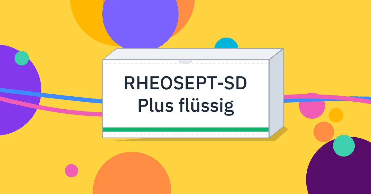 Symbolbild: Packung mit der Aufschrift RHEOSEPT-SD Plus flüssig (PZN 04798667) – Verfügbarkeit und Bezug in Apotheken in Frankfurt am Main