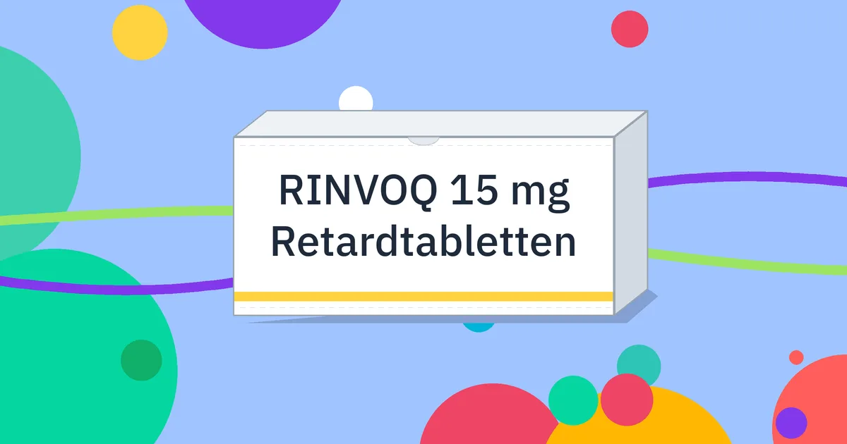Symbolbild: Packung mit der Aufschrift RINVOQ 15 mg Retardtabletten (PZN 19290093) – Verfügbarkeit und Bezug in Apotheken in Frankfurt am Main