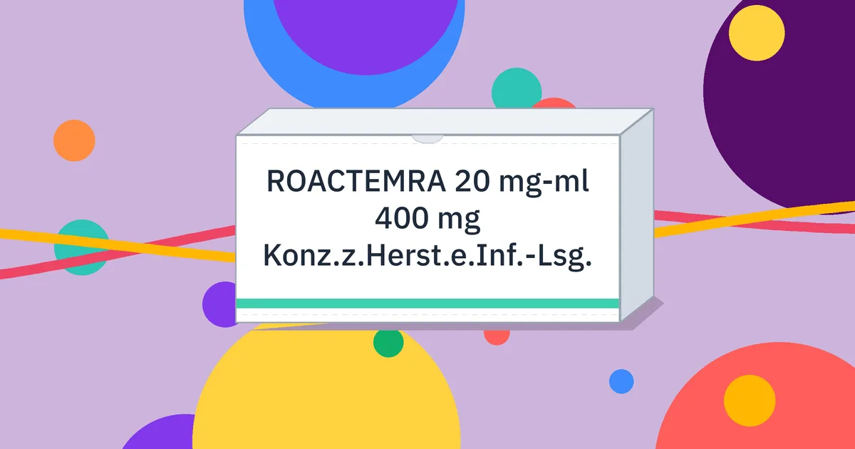 Symbolbild: Packung mit der Aufschrift ROACTEMRA 20 mg-ml 400 mg Konz.z.Herst.e.Inf.-Lsg. (PZN 08844105) – Verfügbarkeit und Bezug in Apotheken in Frankfurt am Main