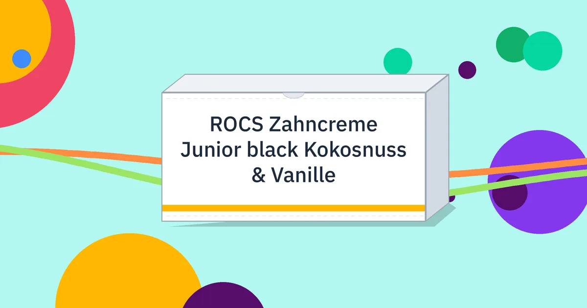 Symbolbild: Packung mit der Aufschrift ROCS Zahncreme Junior black Kokosnuss & Vanille (PZN 17530110) – Verfügbarkeit und Bezug in Apotheken in Frankfurt am Main