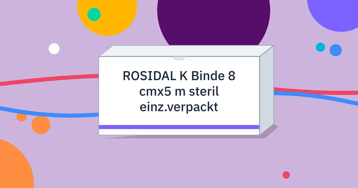 Symbolbild: Packung mit der Aufschrift ROSIDAL K Binde 8 cmx5 m steril einz.verpackt (PZN 17833365) – Verfügbarkeit und Bezug in Apotheken in Frankfurt am Main