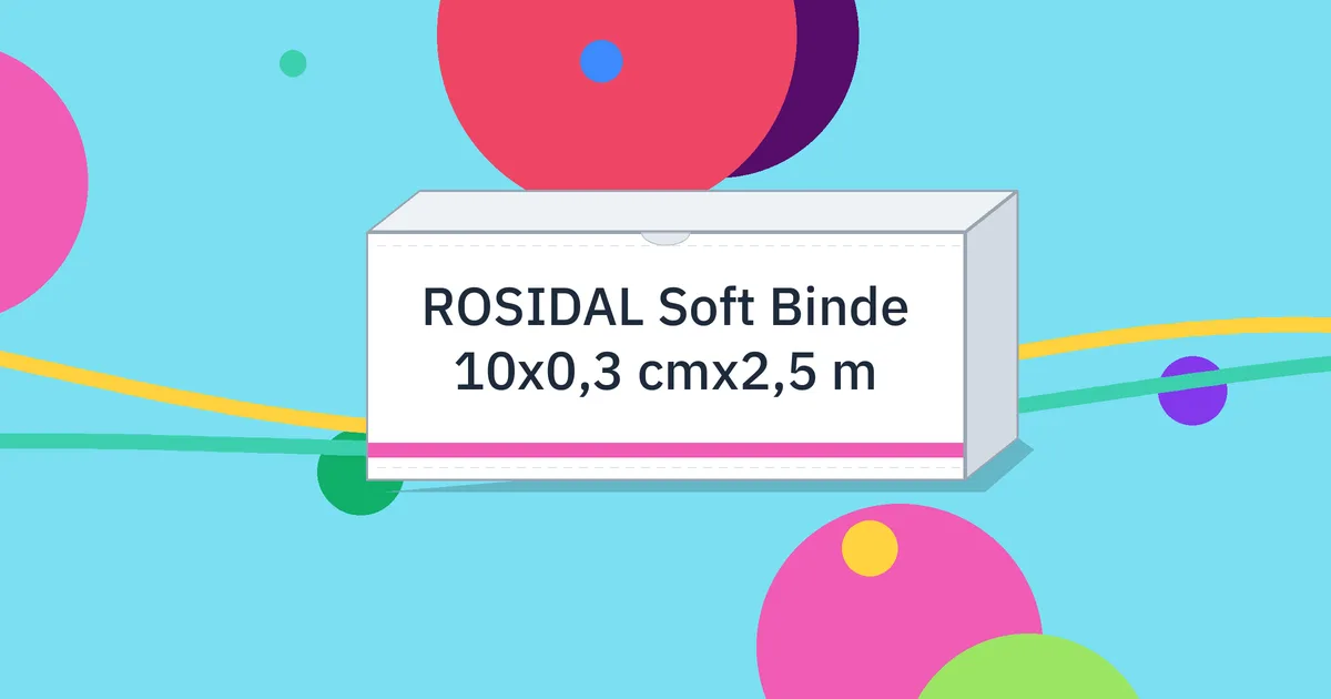 Symbolbild: Packung mit der Aufschrift ROSIDAL Soft Binde 10x0,3 cmx2,5 m (PZN 17851417) – Verfügbarkeit und Bezug in Apotheken in Frankfurt am Main