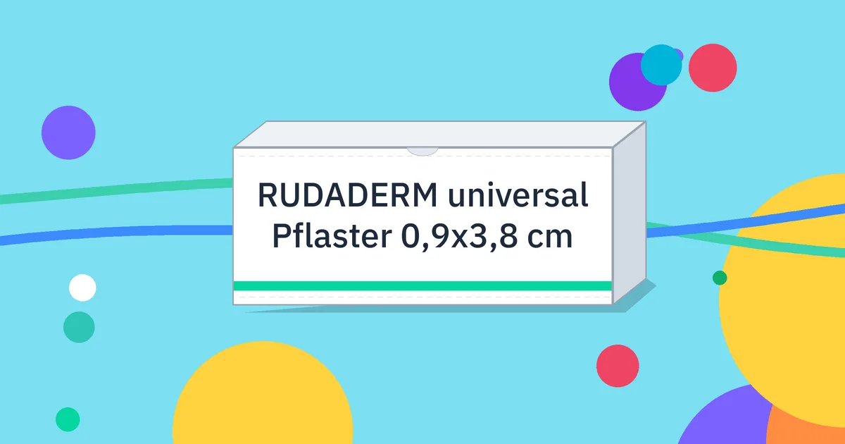 Symbolbild: Packung mit der Aufschrift RUDADERM universal Pflaster 0,9x3,8 cm (PZN 15879311) – Verfügbarkeit und Bezug in Apotheken in Frankfurt am Main