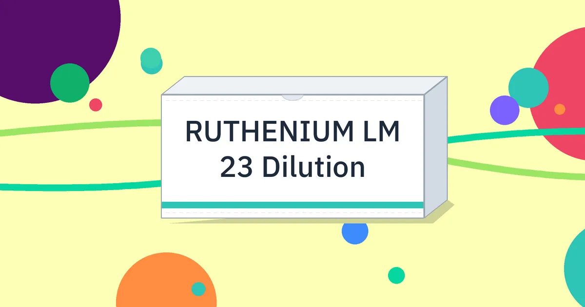 Symbolbild: Packung mit der Aufschrift RUTHENIUM LM 23 Dilution (PZN 13174285) – Verfügbarkeit und Bezug in Apotheken in Frankfurt am Main