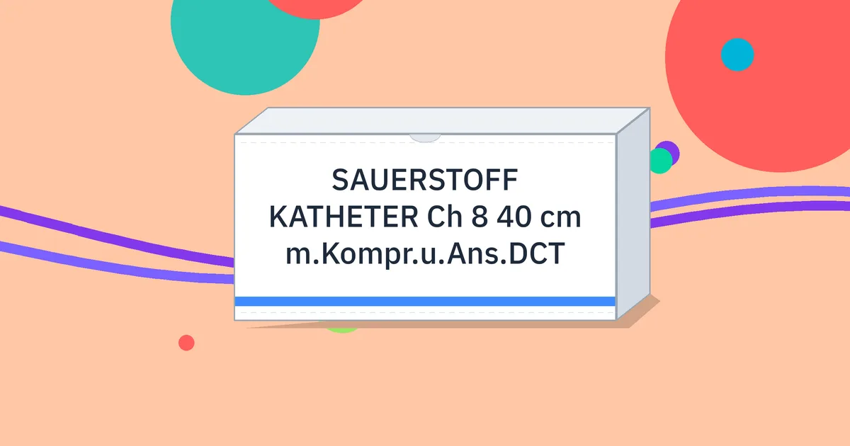 Symbolbild: Packung mit der Aufschrift SAUERSTOFF KATHETER Ch 8 40 cm m.Kompr.u.Ans.DCT (PZN 02918133) – Verfügbarkeit und Bezug in Apotheken in Frankfurt am Main