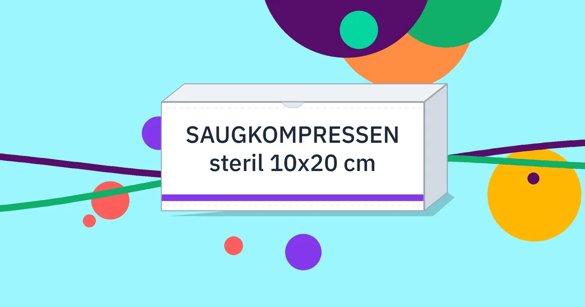 Symbolbild: Packung mit der Aufschrift SAUGKOMPRESSEN steril 10x20 cm (PZN 04531639) – Verfügbarkeit und Bezug in Apotheken in Frankfurt am Main