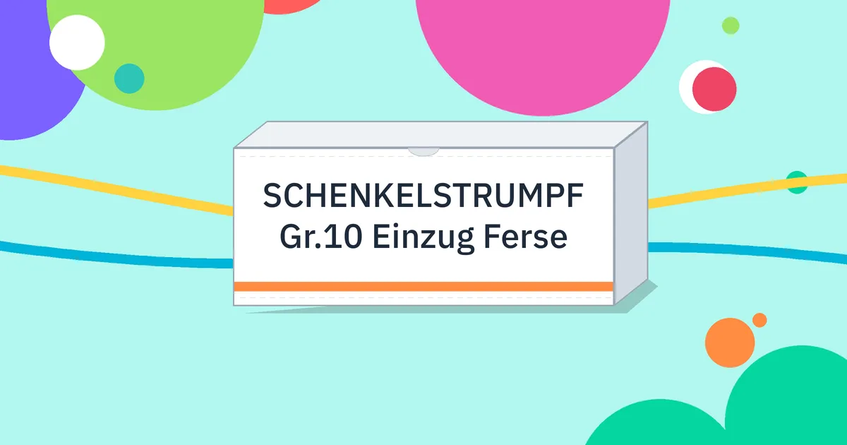 Symbolbild: Packung mit der Aufschrift SCHENKELSTRUMPF Gr.10 Einzug Ferse (PZN 01738920) – Verfügbarkeit und Bezug in Apotheken in Frankfurt am Main