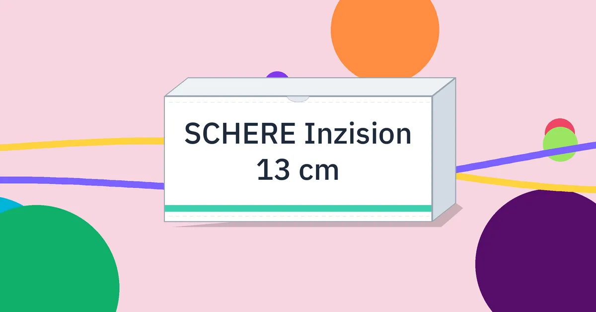 Symbolbild: Packung mit der Aufschrift SCHERE Inzision 13 cm (PZN 01735726) – Verfügbarkeit und Bezug in Apotheken in Frankfurt am Main
