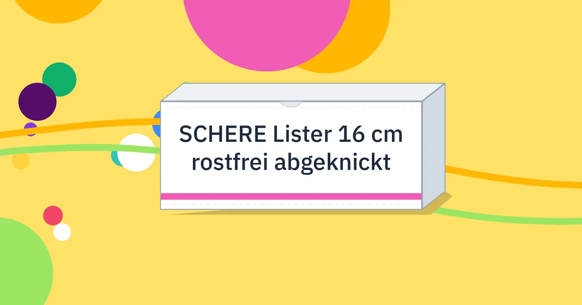 Symbolbild: Packung mit der Aufschrift SCHERE Lister 16 cm rostfrei abgeknickt (PZN 04849838) – Verfügbarkeit und Bezug in Apotheken in Frankfurt am Main