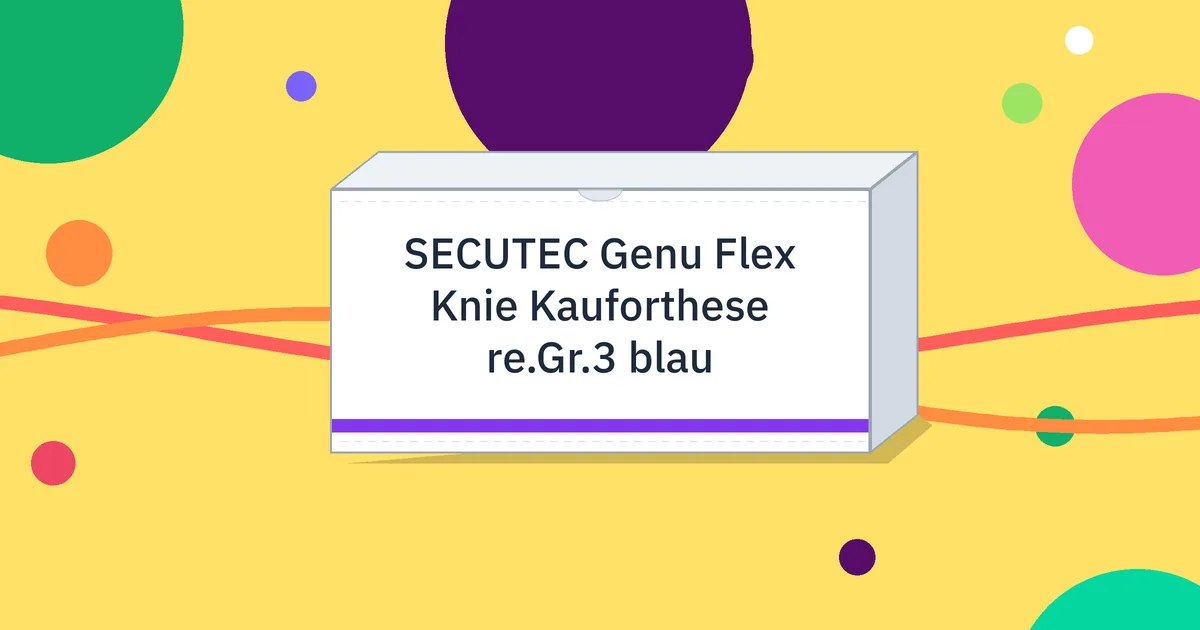 Symbolbild: Packung mit der Aufschrift SECUTEC Genu Flex Knie Kauforthese re.Gr.3 blau (PZN 18911280) – Verfügbarkeit und Bezug in Apotheken in Frankfurt am Main