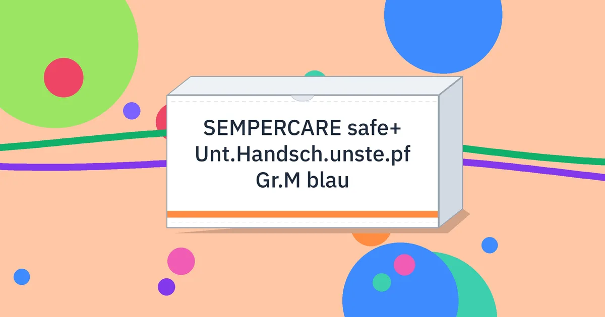 Symbolbild: Packung mit der Aufschrift SEMPERCARE safe+ Unt.Handsch.unste.pf Gr.M blau (PZN 19342246) – Verfügbarkeit und Bezug in Apotheken in Frankfurt am Main