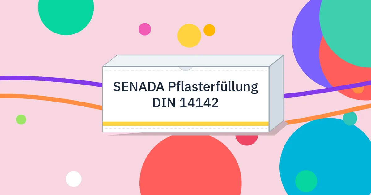 Symbolbild: Packung mit der Aufschrift SENADA Pflasterfüllung DIN 14142 (PZN 00011446) – Verfügbarkeit und Bezug in Apotheken in Frankfurt am Main