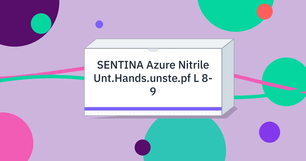 Symbolbild: Packung mit der Aufschrift SENTINA Azure Nitrile Unt.Hands.unste.pf L 8-9 (PZN 20550406) – Verfügbarkeit und Bezug in Apotheken in Frankfurt am Main