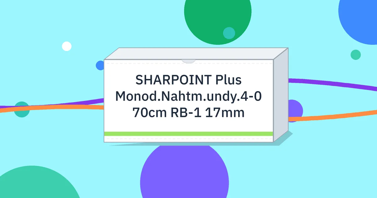 Symbolbild: Packung mit der Aufschrift SHARPOINT Plus Monod.Nahtm.undy.4-0 70cm RB-1 17mm (PZN 17986784) – Verfügbarkeit und Bezug in Apotheken in Frankfurt am Main