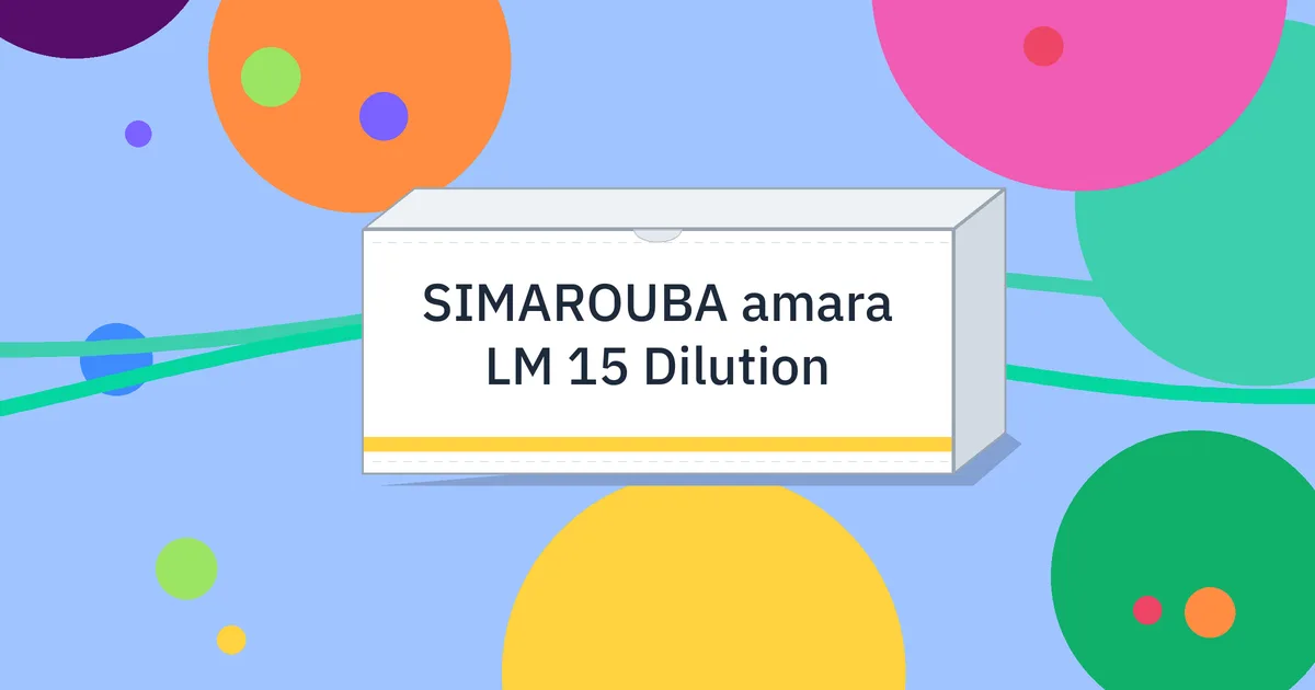 Symbolbild: Packung mit der Aufschrift SIMAROUBA amara LM 15 Dilution (PZN 13680025) – Verfügbarkeit und Bezug in Apotheken in Frankfurt am Main