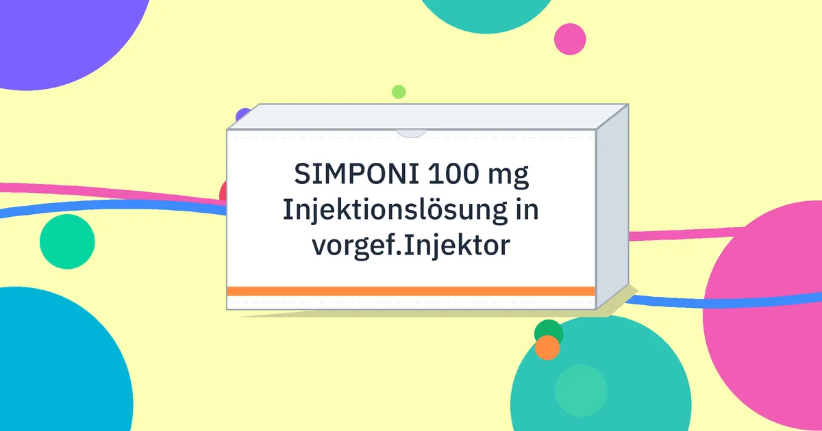 Symbolbild: Packung mit der Aufschrift SIMPONI 100 mg Injektionslösung in vorgef.Injektor (PZN 14264518) – Verfügbarkeit und Bezug in Apotheken in Frankfurt am Main
