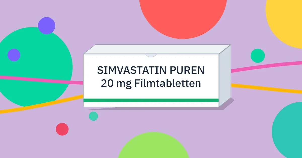 Symbolbild: Packung mit der Aufschrift SIMVASTATIN PUREN 20 mg Filmtabletten (PZN 16958521) – Verfügbarkeit und Bezug in Apotheken in Frankfurt am Main