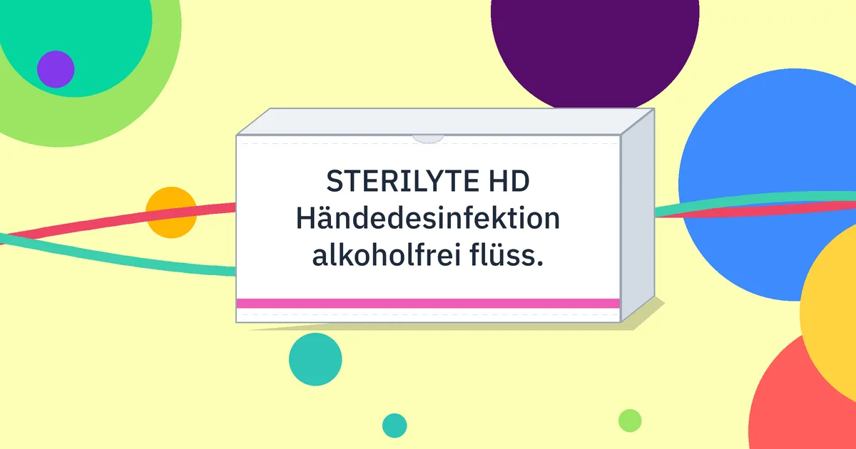 Symbolbild: Packung mit der Aufschrift STERILYTE HD Händedesinfektion alkoholfrei flüss. (PZN 20601948) – Verfügbarkeit und Bezug in Apotheken in Frankfurt am Main