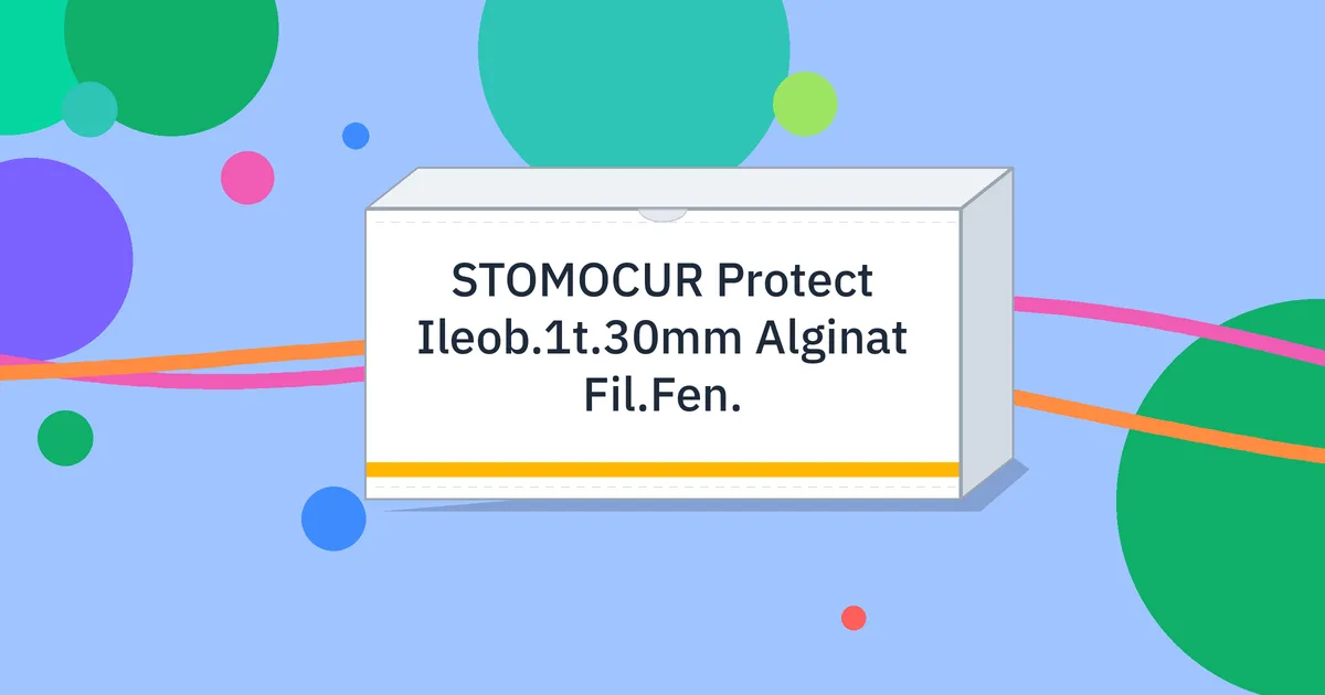 Symbolbild: Packung mit der Aufschrift STOMOCUR Protect Ileob.1t.30mm Alginat Fil.Fen. (PZN 14363522) – Verfügbarkeit und Bezug in Apotheken in Frankfurt am Main