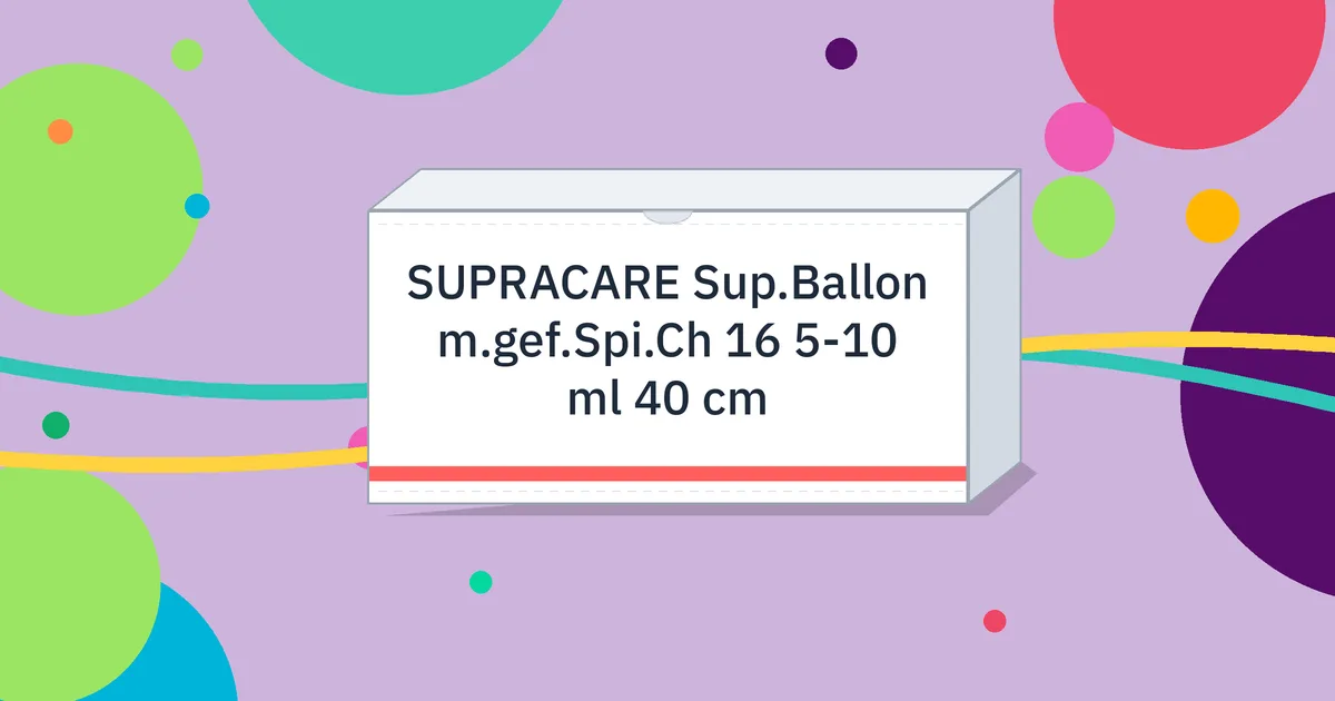Symbolbild: Packung mit der Aufschrift SUPRACARE Sup.Ballon m.gef.Spi.Ch 16 5-10 ml 40 cm (PZN 12775203) – Verfügbarkeit und Bezug in Apotheken in Frankfurt am Main