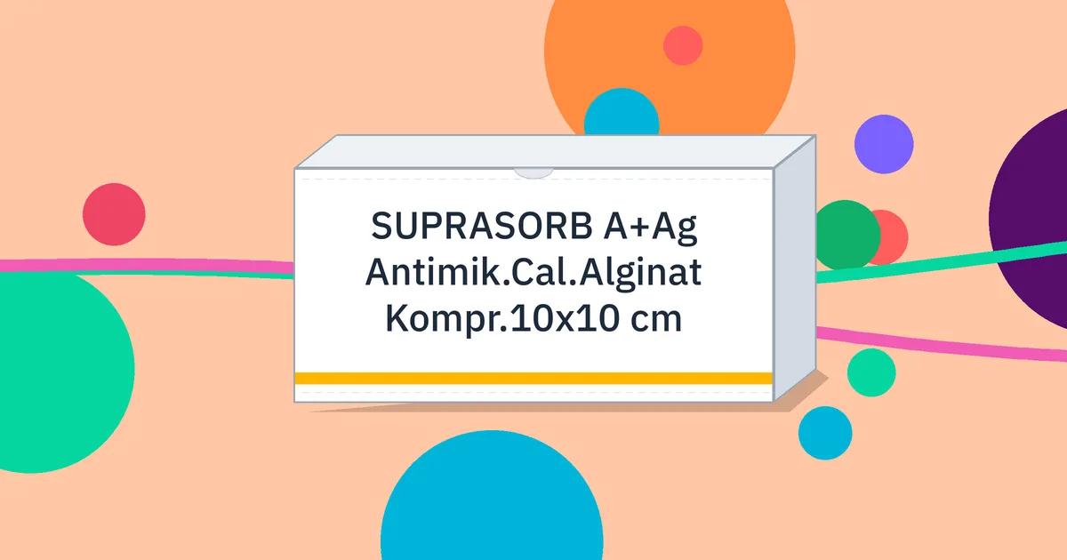 Symbolbild: Packung mit der Aufschrift SUPRASORB A+Ag Antimik.Cal.Alginat Kompr.10x10 cm (PZN 13344965) – Verfügbarkeit und Bezug in Apotheken in Frankfurt am Main