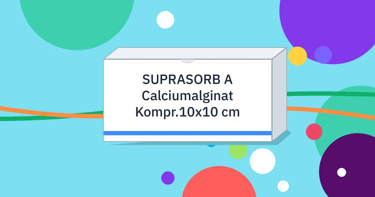 Symbolbild: Packung mit der Aufschrift SUPRASORB A Calciumalginat Kompr.10x10 cm (PZN 16753368) – Verfügbarkeit und Bezug in Apotheken in Frankfurt am Main