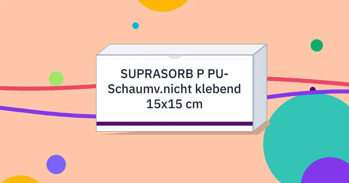 Symbolbild: Packung mit der Aufschrift SUPRASORB P PU-Schaumv.nicht klebend 15x15 cm (PZN 19065203) – Verfügbarkeit und Bezug in Apotheken in Frankfurt am Main