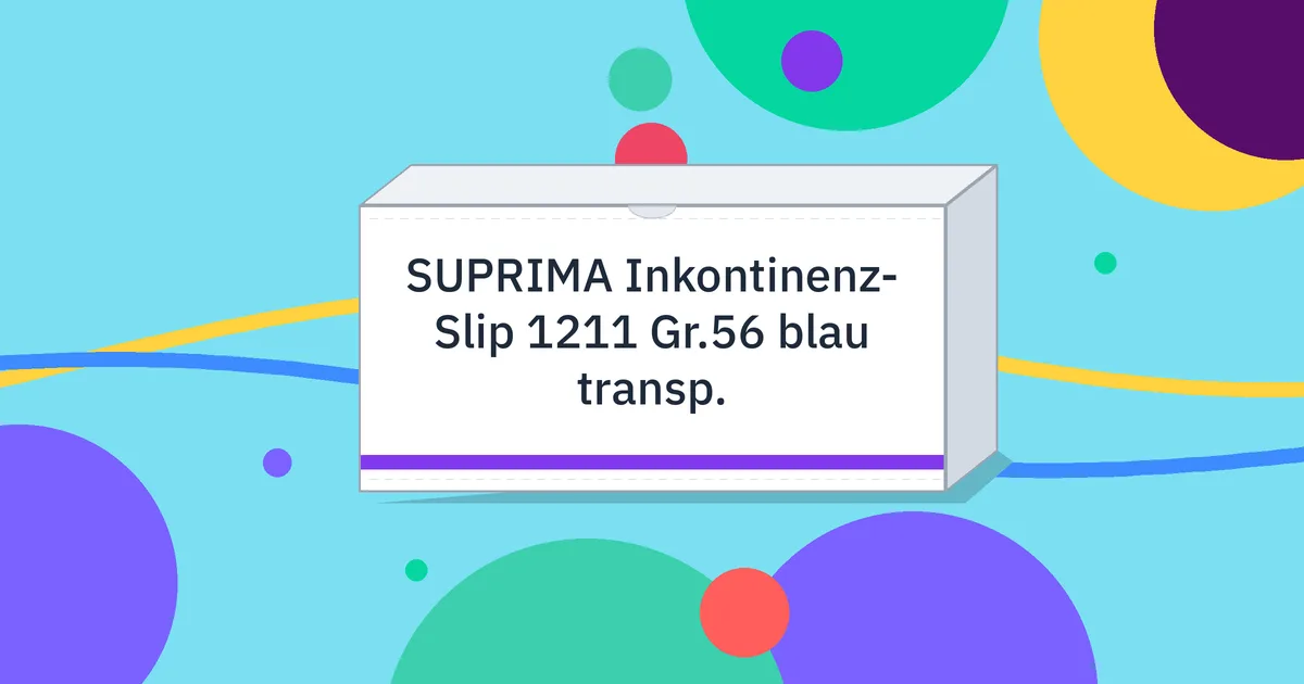 Symbolbild: Packung mit der Aufschrift SUPRIMA Inkontinenz-Slip 1211 Gr.56 blau transp. (PZN 01366016) – Verfügbarkeit und Bezug in Apotheken in Frankfurt am Main
