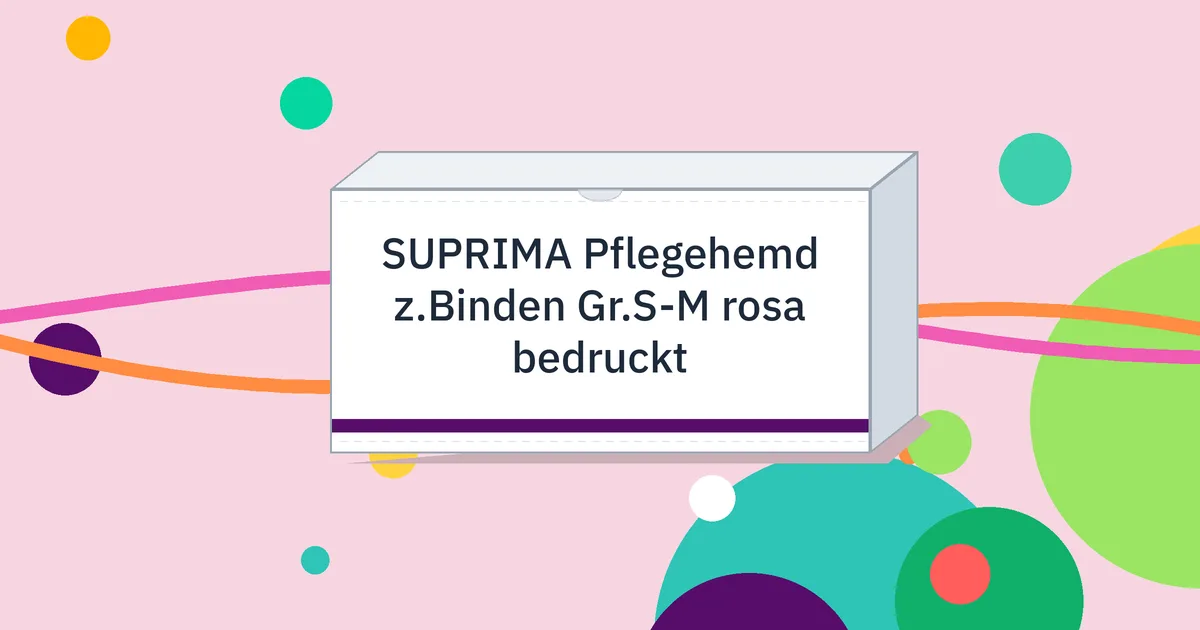 Symbolbild: Packung mit der Aufschrift SUPRIMA Pflegehemd z.Binden Gr.S-M rosa bedruckt (PZN 09785497) – Verfügbarkeit und Bezug in Apotheken in Frankfurt am Main