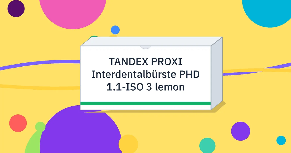 Symbolbild: Packung mit der Aufschrift TANDEX PROXI Interdentalbürste PHD 1.1-ISO 3 lemon (PZN 16855583) – Verfügbarkeit und Bezug in Apotheken in Frankfurt am Main