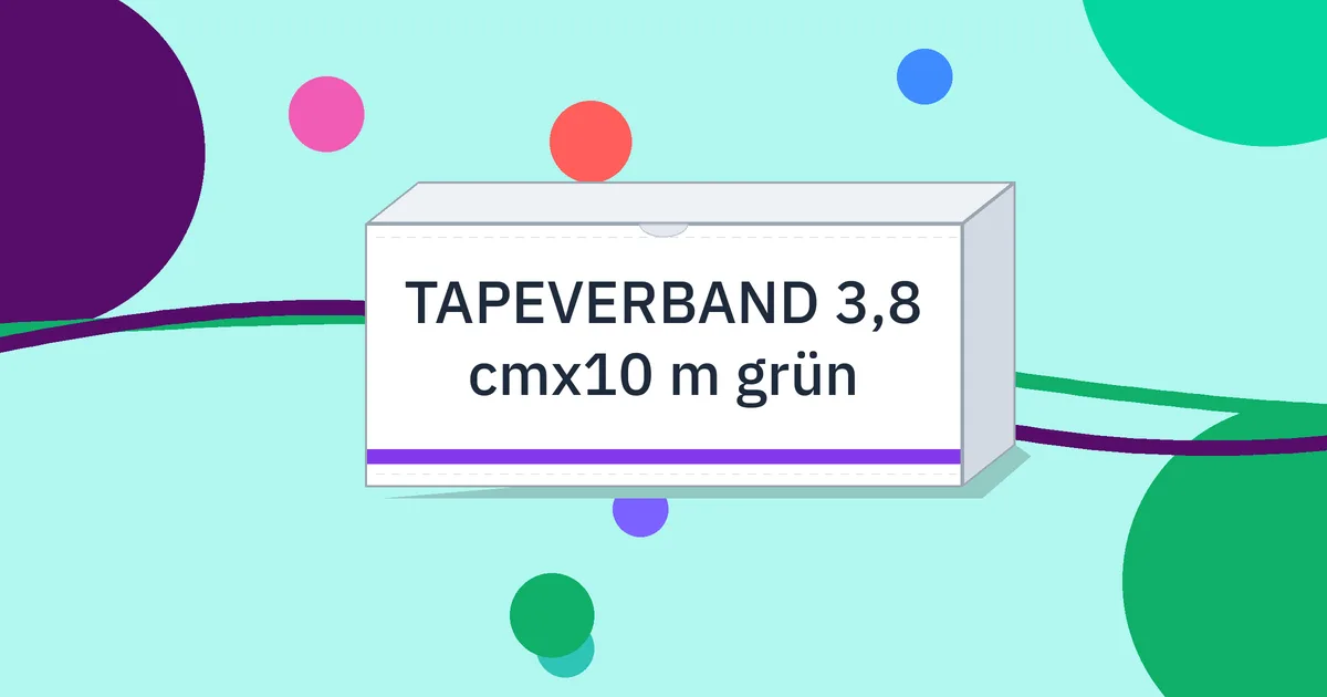 Symbolbild: Packung mit der Aufschrift TAPEVERBAND 3,8 cmx10 m grün (PZN 07329200) – Verfügbarkeit und Bezug in Apotheken in Frankfurt am Main