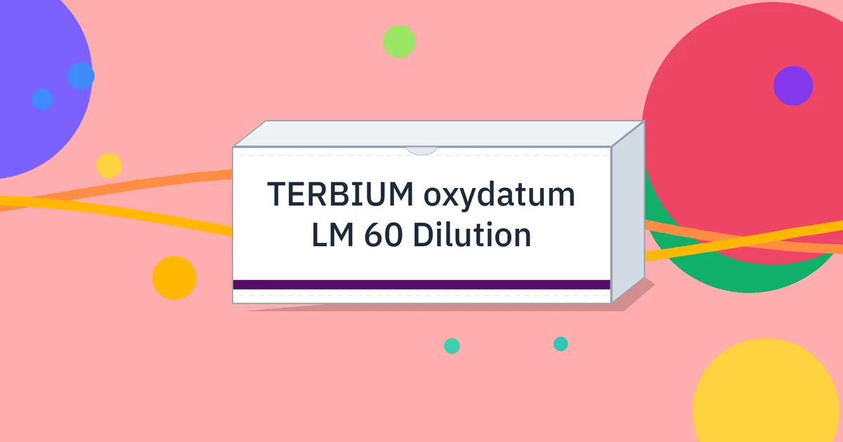 Symbolbild: Packung mit der Aufschrift TERBIUM oxydatum LM 60 Dilution (PZN 13216411) – Verfügbarkeit und Bezug in Apotheken in Frankfurt am Main