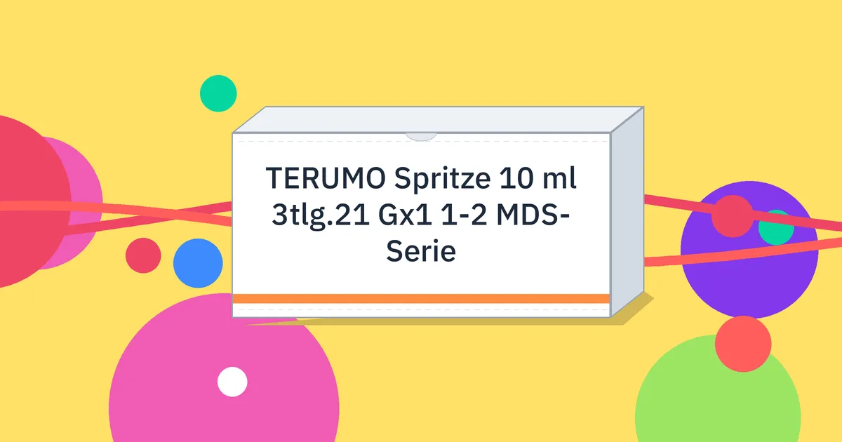 Symbolbild: Packung mit der Aufschrift TERUMO Spritze 10 ml 3tlg.21 Gx1 1-2 MDS-Serie (PZN 17631029) – Verfügbarkeit und Bezug in Apotheken in Frankfurt am Main