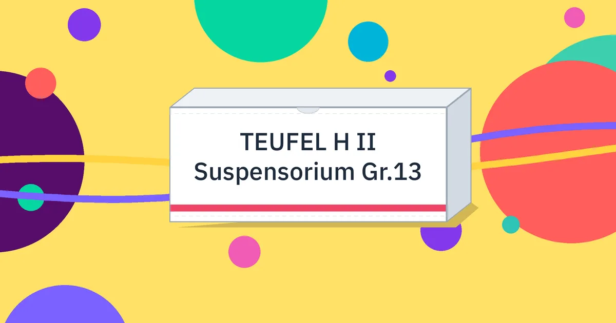 Symbolbild: Packung mit der Aufschrift TEUFEL H II Suspensorium Gr.13 (PZN 02299279) – Verfügbarkeit und Bezug in Apotheken in Frankfurt am Main