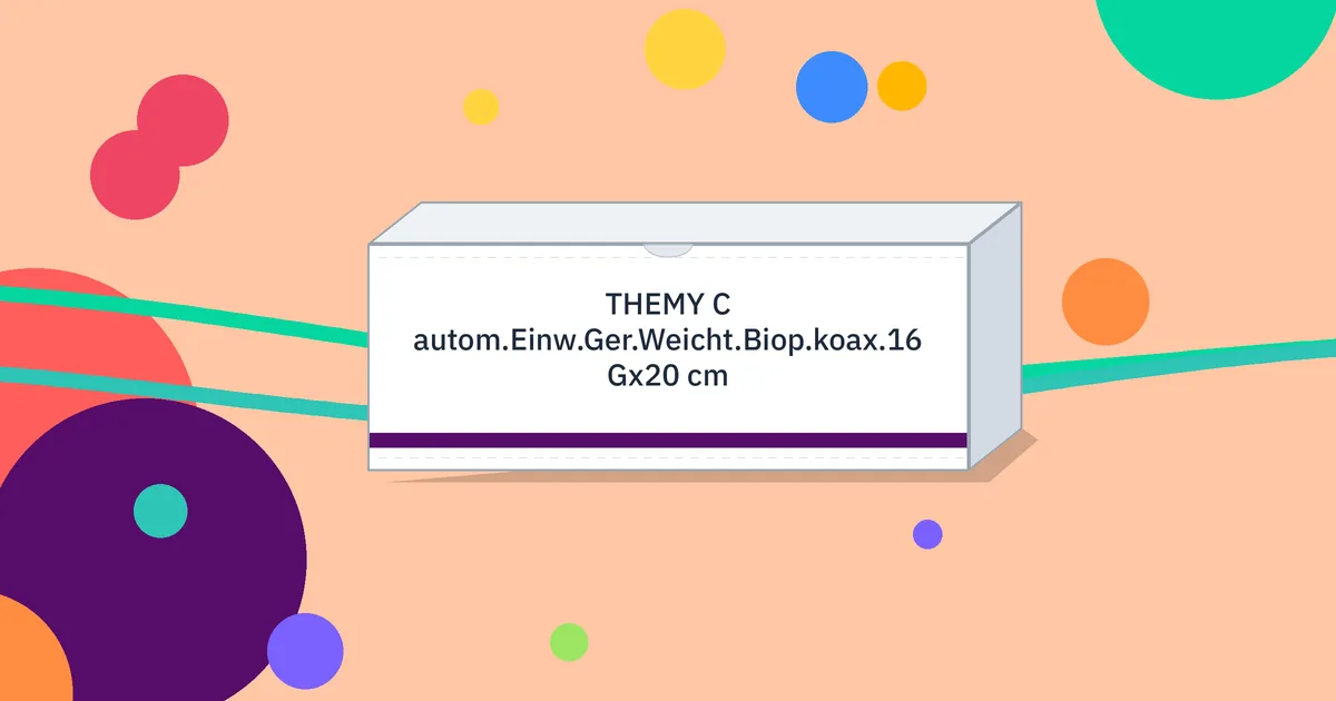 Symbolbild: Packung mit der Aufschrift THEMY C autom.Einw.Ger.Weicht.Biop.koax.16 Gx20 cm (PZN 19737625) – Verfügbarkeit und Bezug in Apotheken in Frankfurt am Main