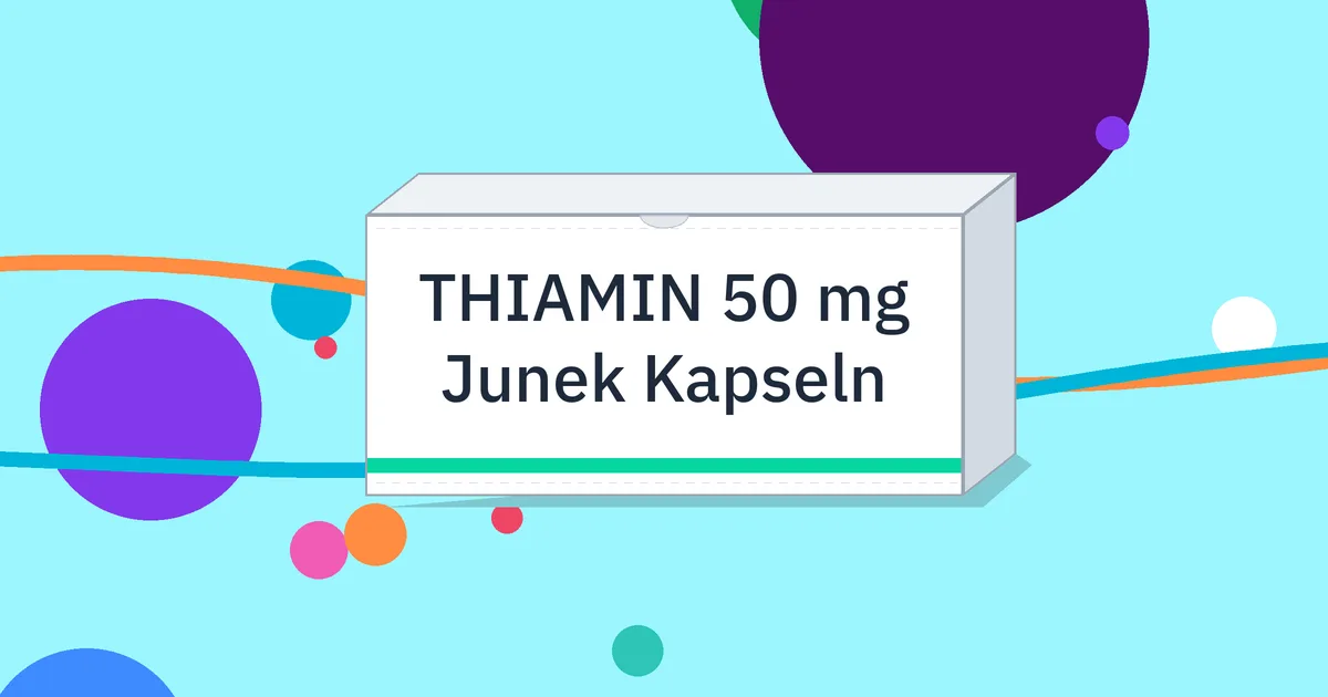 Symbolbild: Packung mit der Aufschrift THIAMIN 50 mg Junek Kapseln (PZN 20281662) – Verfügbarkeit und Bezug in Apotheken in Frankfurt am Main
