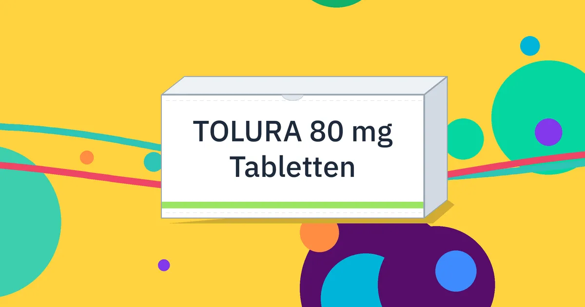 Symbolbild: Packung mit der Aufschrift TOLURA 80 mg Tabletten (PZN 10300080) – Verfügbarkeit und Bezug in Apotheken in Frankfurt am Main