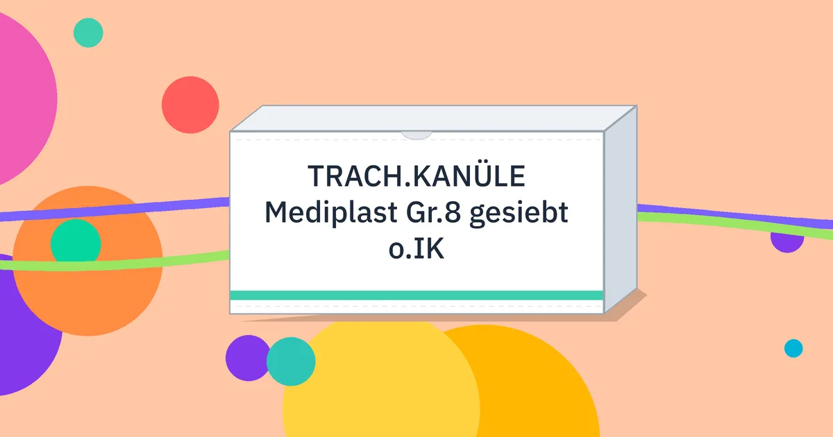 Symbolbild: Packung mit der Aufschrift TRACH.KANÜLE Mediplast Gr.8 gesiebt o.IK (PZN 04396093) – Verfügbarkeit und Bezug in Apotheken in Frankfurt am Main