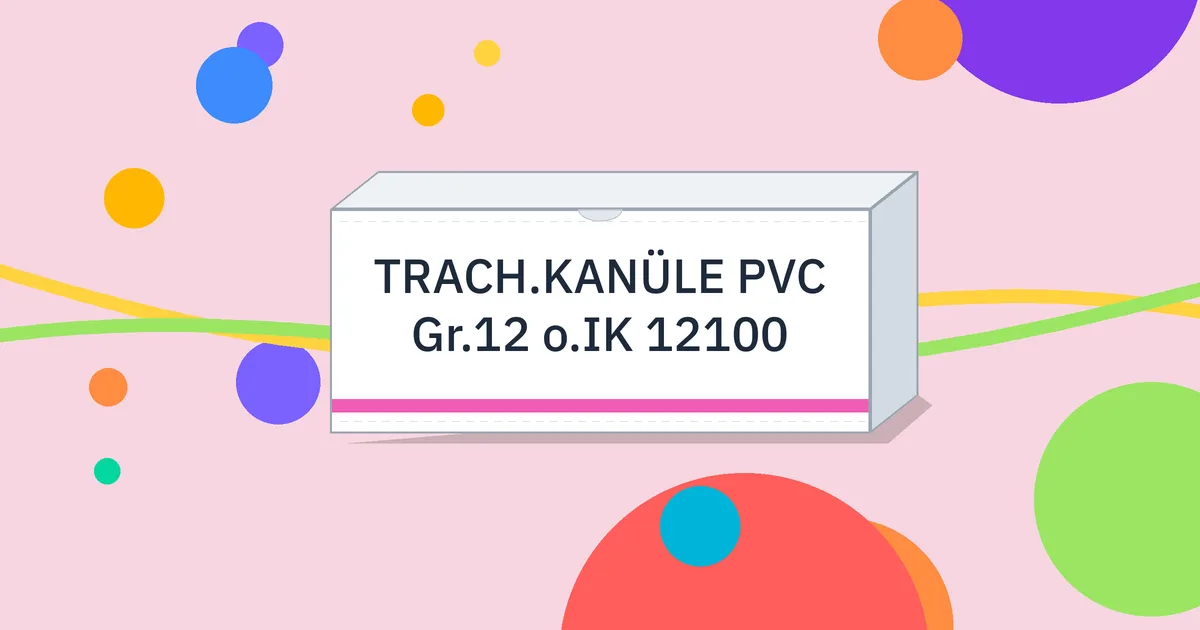 Symbolbild: Packung mit der Aufschrift TRACH.KANÜLE PVC Gr.12 o.IK 12100 (PZN 04798325) – Verfügbarkeit und Bezug in Apotheken in Frankfurt am Main