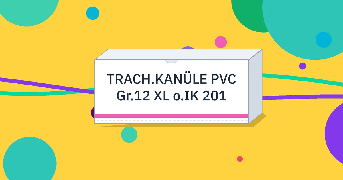 Symbolbild: Packung mit der Aufschrift TRACH.KANÜLE PVC Gr.12 XL o.IK 201 (PZN 06995308) – Verfügbarkeit und Bezug in Apotheken in Frankfurt am Main