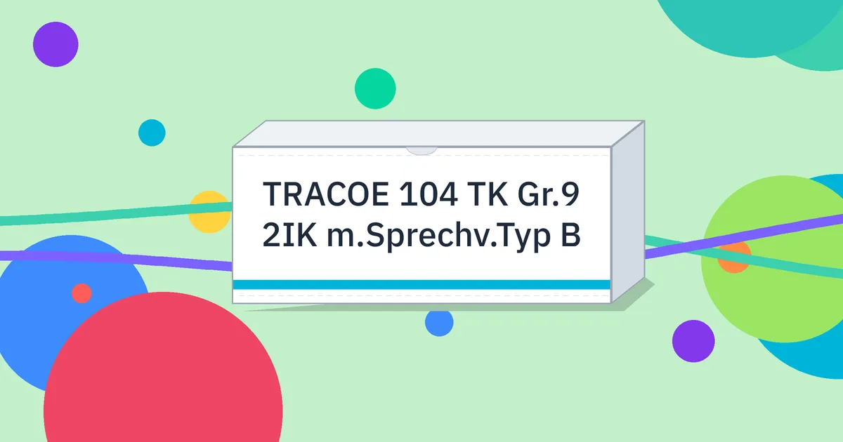 Symbolbild: Packung mit der Aufschrift TRACOE 104 TK Gr.9 2IK m.Sprechv.Typ B (PZN 01795680) – Verfügbarkeit und Bezug in Apotheken in Frankfurt am Main