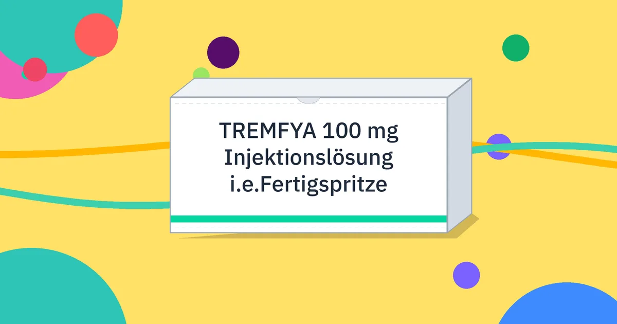 Symbolbild: Packung mit der Aufschrift TREMFYA 100 mg Injektionslösung i.e.Fertigspritze (PZN 18722136) – Verfügbarkeit und Bezug in Apotheken in Frankfurt am Main
