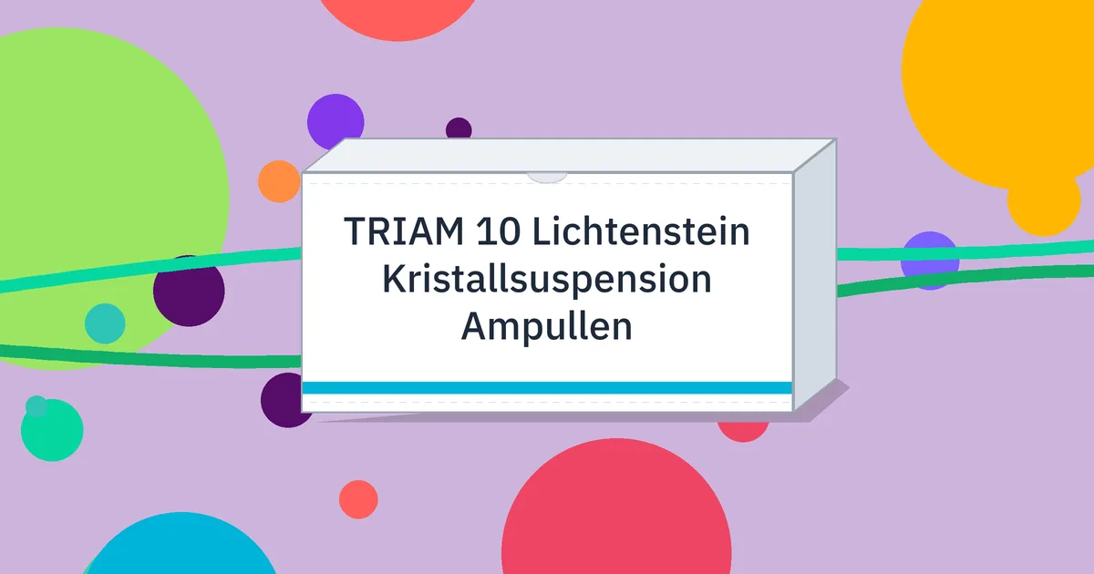 Symbolbild: Packung mit der Aufschrift TRIAM 10 Lichtenstein Kristallsuspension Ampullen (PZN 04692644) – Verfügbarkeit und Bezug in Apotheken in Frankfurt am Main
