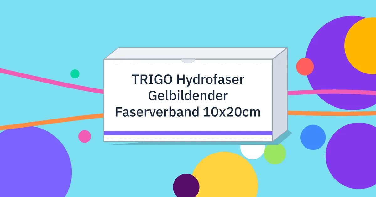 Symbolbild: Packung mit der Aufschrift TRIGO Hydrofaser Gelbildender Faserverband 10x20cm (PZN 20342435) – Verfügbarkeit und Bezug in Apotheken in Frankfurt am Main