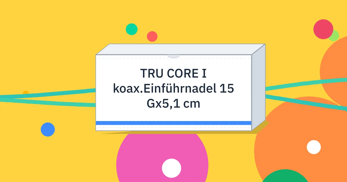Symbolbild: Packung mit der Aufschrift TRU CORE I koax.Einführnadel 15 Gx5,1 cm (PZN 06768570) – Verfügbarkeit und Bezug in Apotheken in Frankfurt am Main