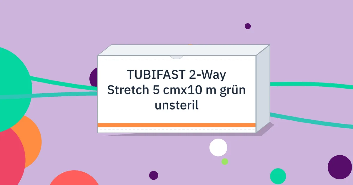 Symbolbild: Packung mit der Aufschrift TUBIFAST 2-Way Stretch 5 cmx10 m grün unsteril (PZN 19078424) – Verfügbarkeit und Bezug in Apotheken in Frankfurt am Main